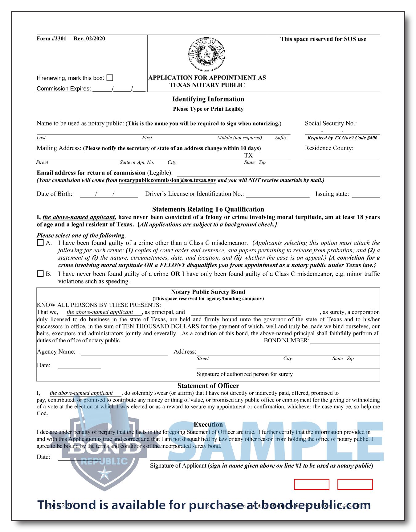  10 000 Texas Notary Bond Bond Republic