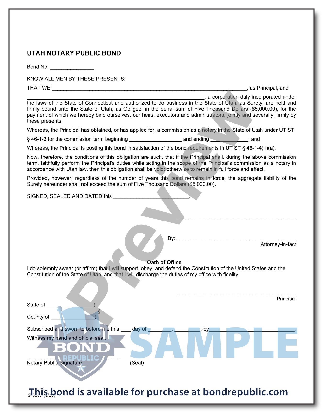 $5,000 Utah Notary Bond | Bond Republic