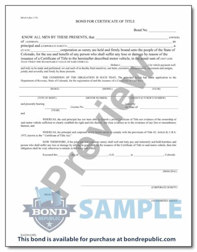 Colorado Motor Vehicle Title Bond | Bond Republic