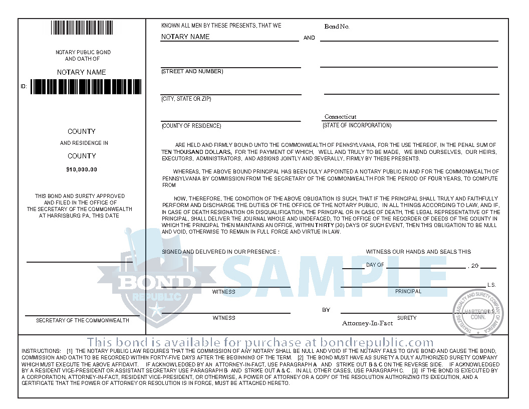$10,000 Pennsylvania Notary Bond | Bond Republic
