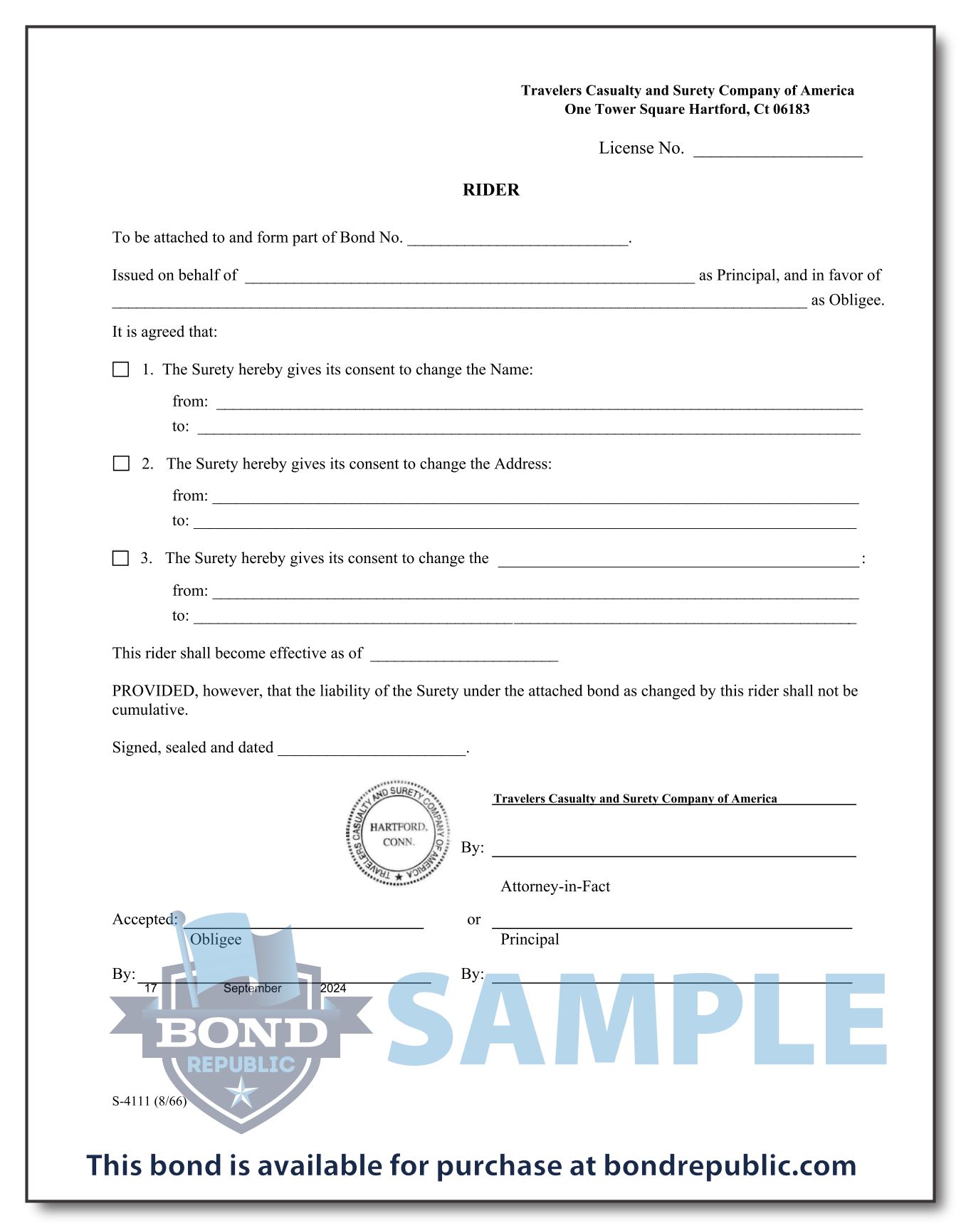 Bond Reshipment or Amendment/Endorsement | Bond Republic