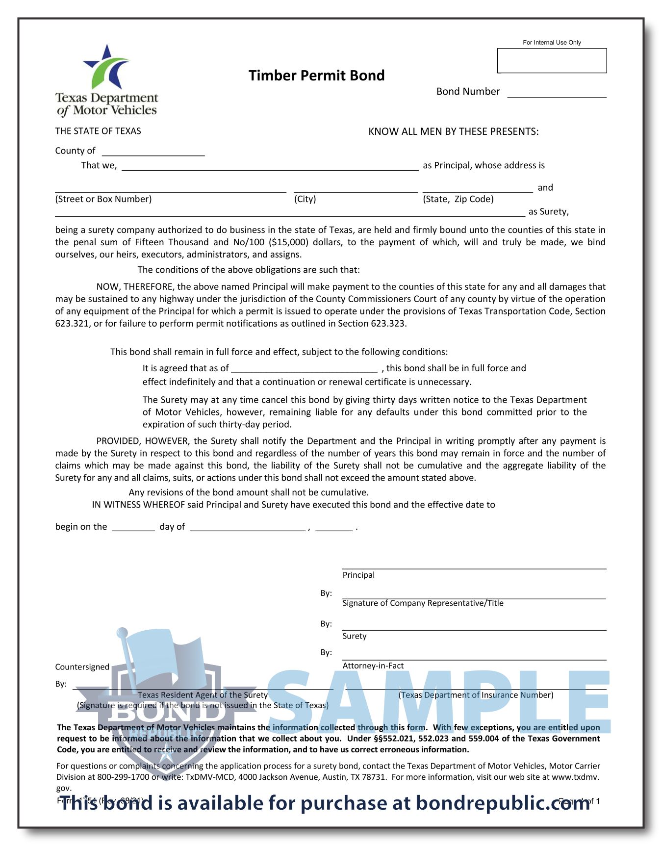 $15,000 Texas Timber Permit Bond | Bond Republic